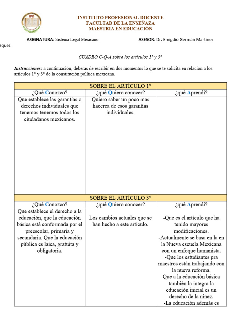 ACT 5. CQA Art 1ro y 3ro | PDF | Educación de la primera infancia | Justicia