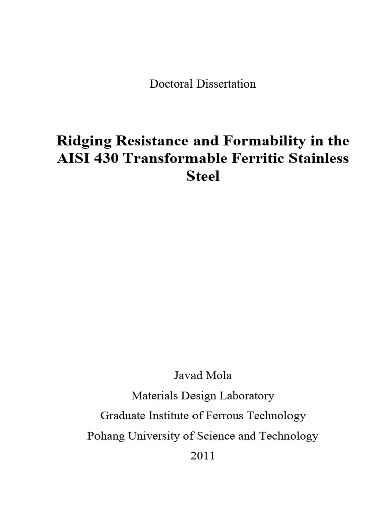 Ridging Resistance and Formability in The AISI 430 Transfomable ...