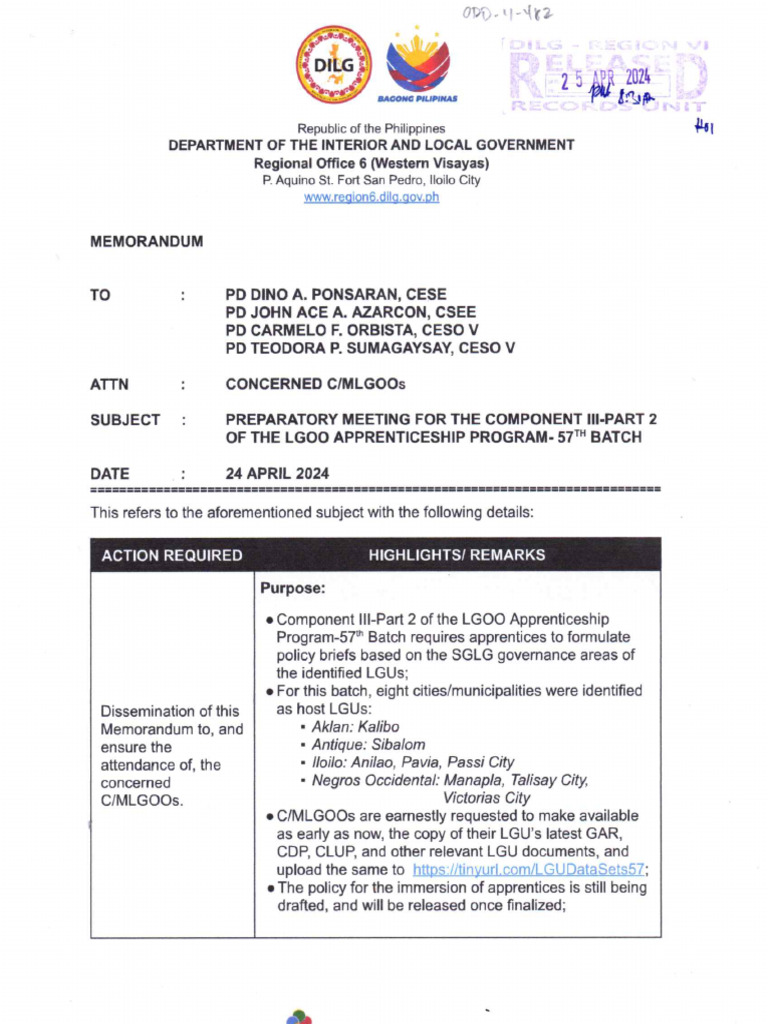 Memo Preparatory Meeting For Component III Module III Part 2 LGU Immersion | PDF
