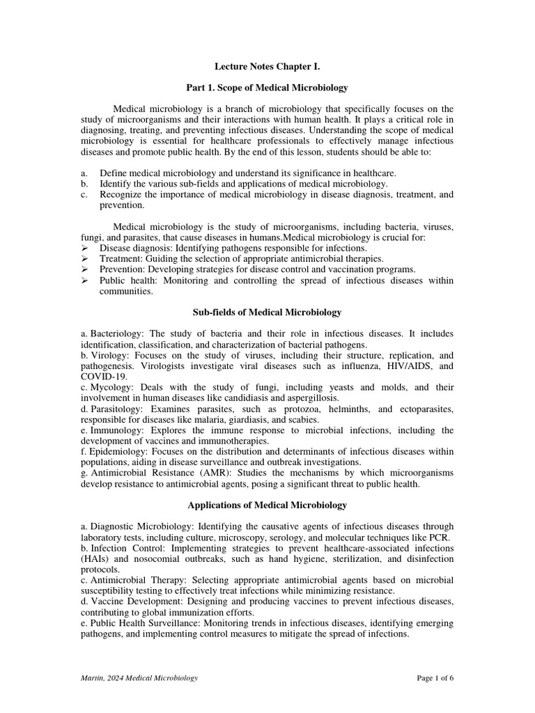 Chapter 1 Medical Microbiology Lecture Notes Martin 2024 | PDF ...
