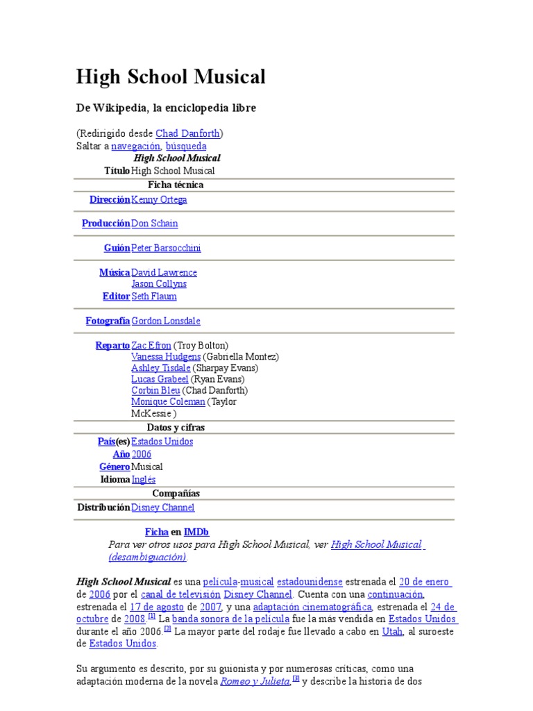 High School Musical | PDF | Televisión | Entretenimiento