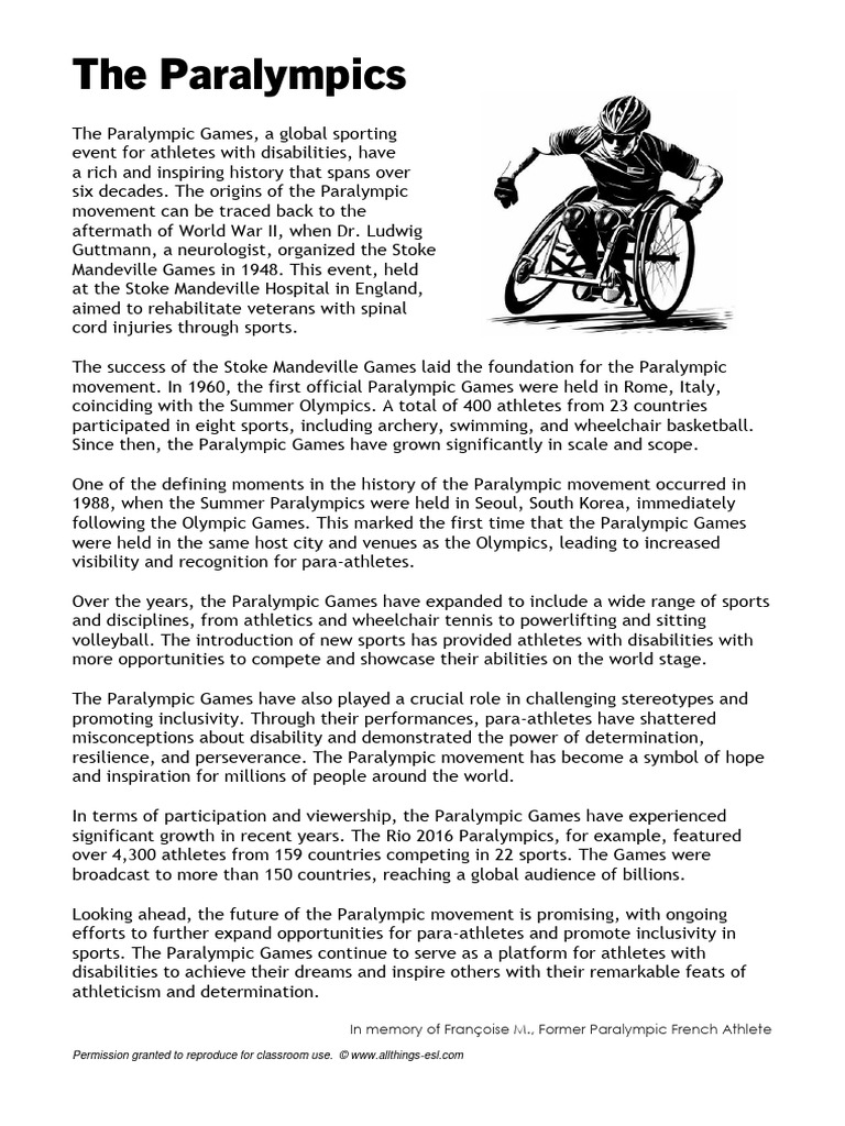 Comprehension Quiz Paralympics 240510 | PDF | Paralympic Games | Sports