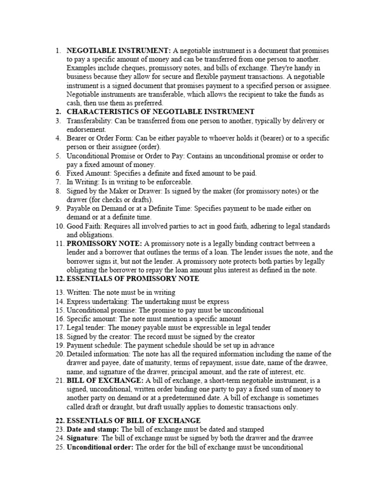 Business Law Note | PDF | Negotiable Instrument | Cheque