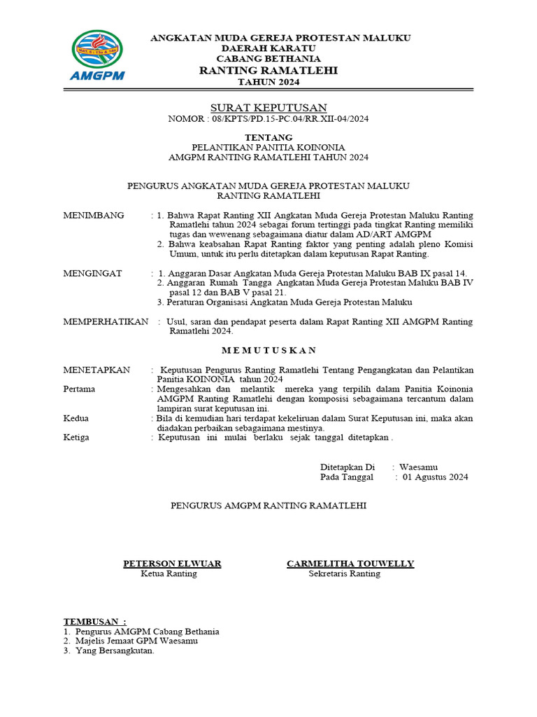 SK Panitia Koinonia Ranting Ramatlehi | PDF