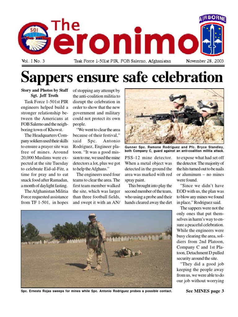 Sappers Ensure Safe Celebration: November 28, 2003 Vol. I No. 3 Task ...