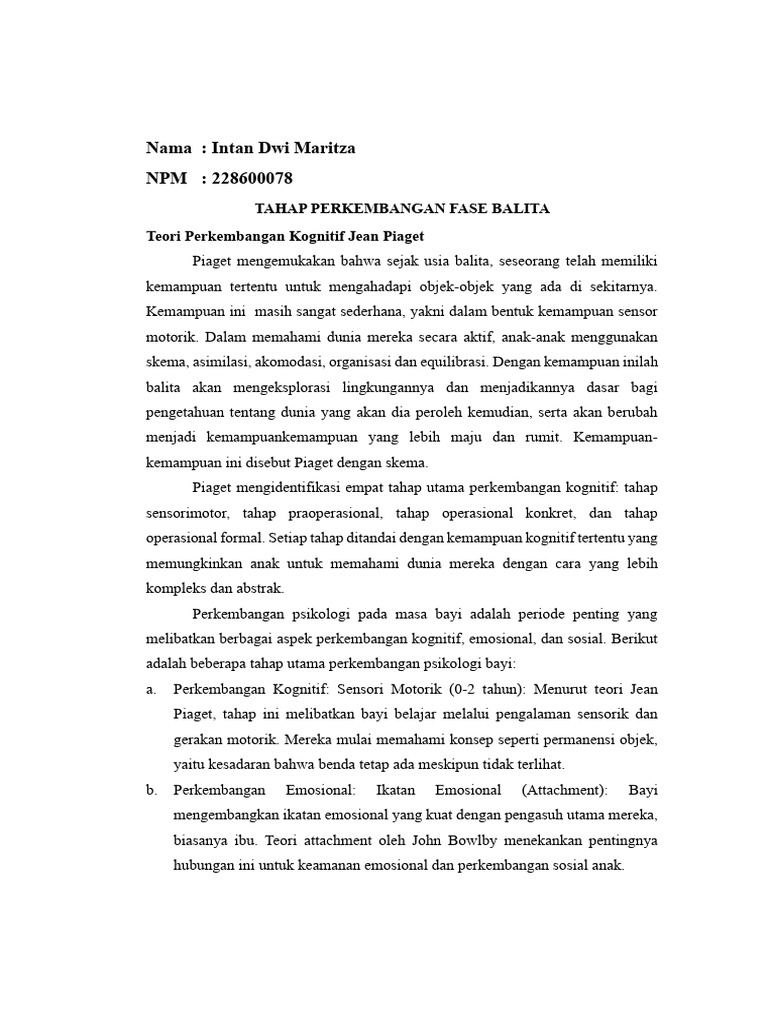 Ulasan Fase Perkembangan Balita - Intan Dwi Maritza | PDF