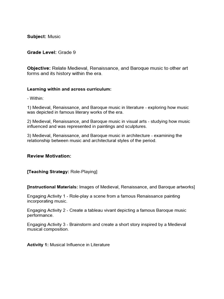 Lesson Plan | PDF | Baroque | Classical Music