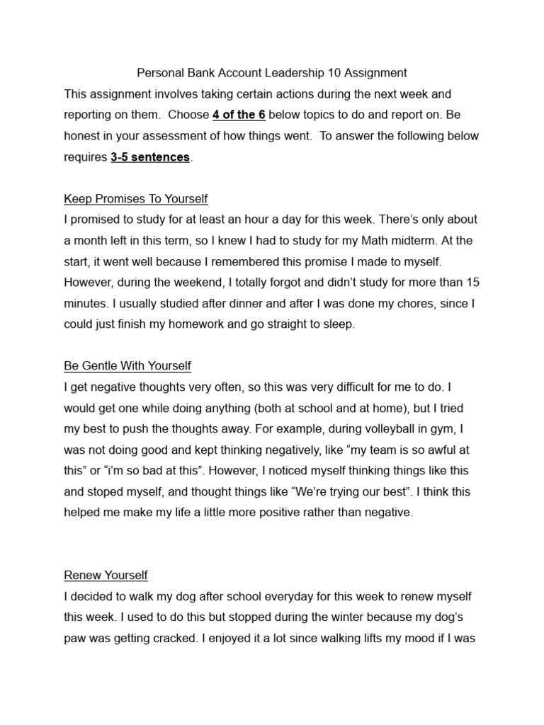 Personal Bank Account Reflections | PDF