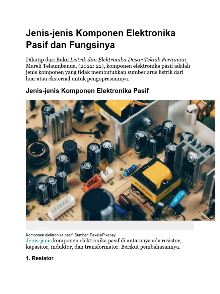 Komponen Elektronika Pasif Jenis Dan Fungsinya | PDF