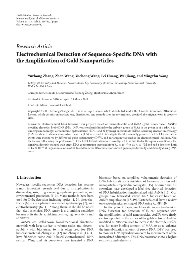 Electrochemical Detection of Sequence-Specific DNA With The ...
