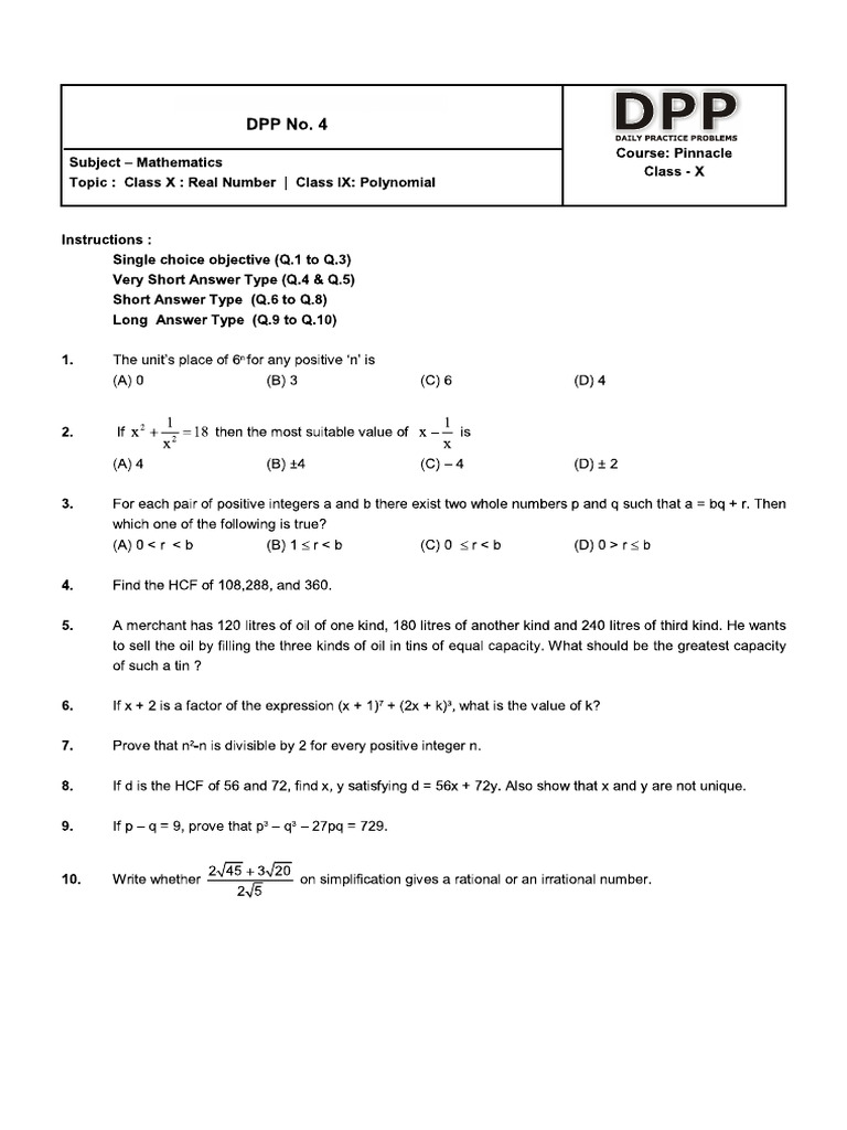 DPP - 4 | PDF
