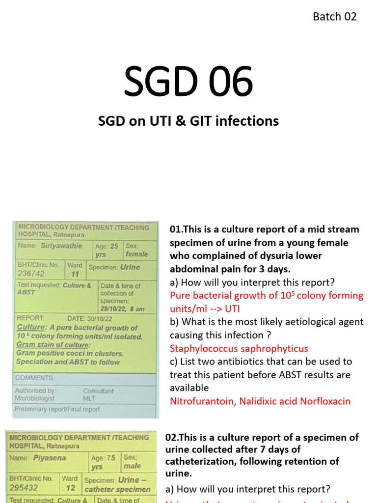 SGD 6 Answers | PDF | Diarrhea | Urinary Tract Infection