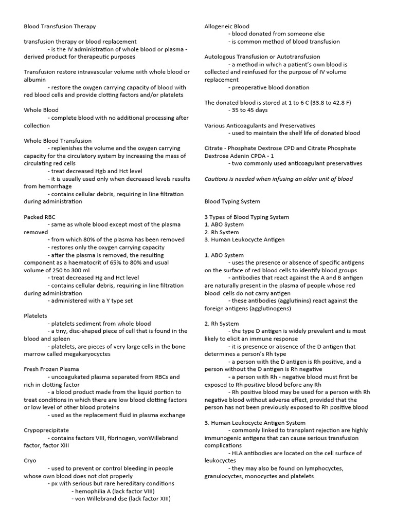 Blood Transfusion Therapy Overview | PDF | Blood Transfusion | Blood