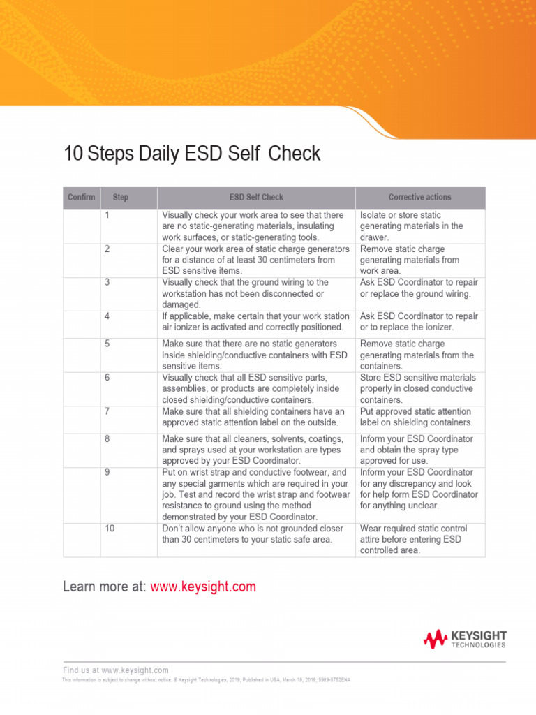 10 Steps Daily ESD Self Check | PDF | Electrostatic Discharge | Electromagnetism