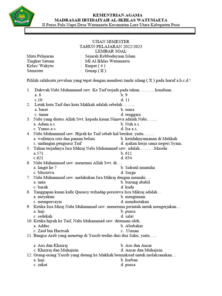 Ski Kelas 4 Mi Al - Ikhlas 2023 | PDF