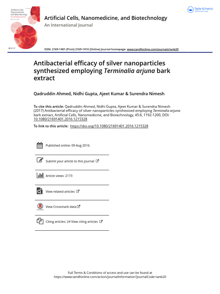 Antibacterial Silver Nanoparticles from T. arjuna | PDF ...