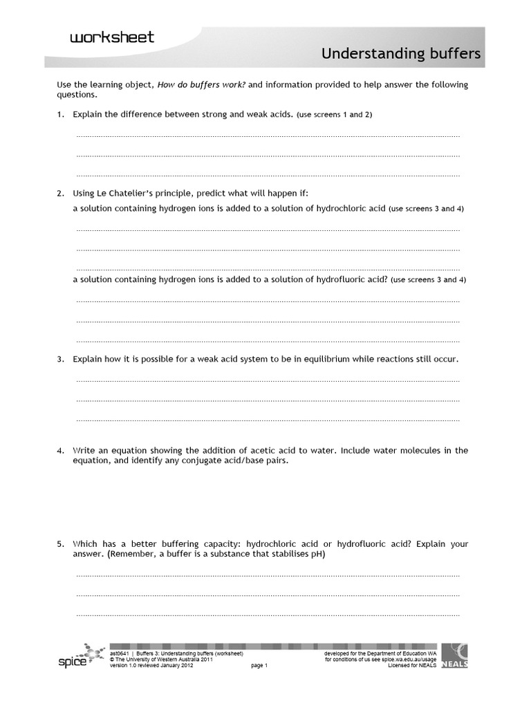 Worksheet Understanding Buffers | PDF | Buffer Solution | Acid