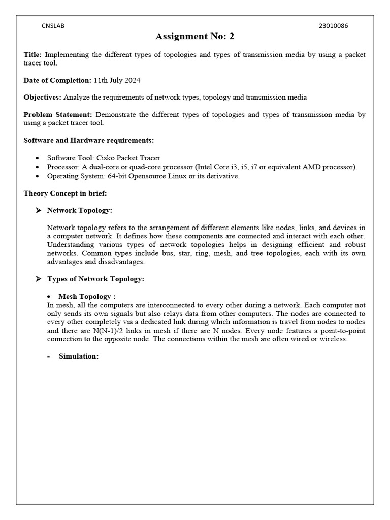 Assignment No CNS2 | PDF | Network Topology | Computer Network