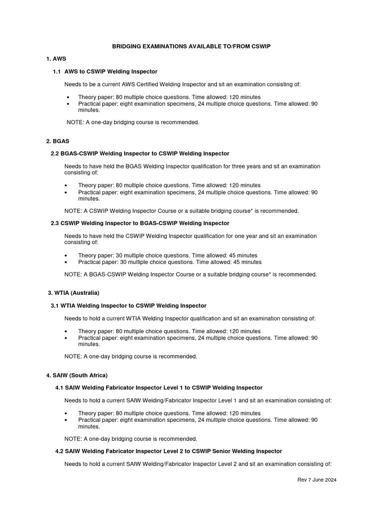 CSWIP Bridging Exam Details 2024 | PDF | Joining | Steel