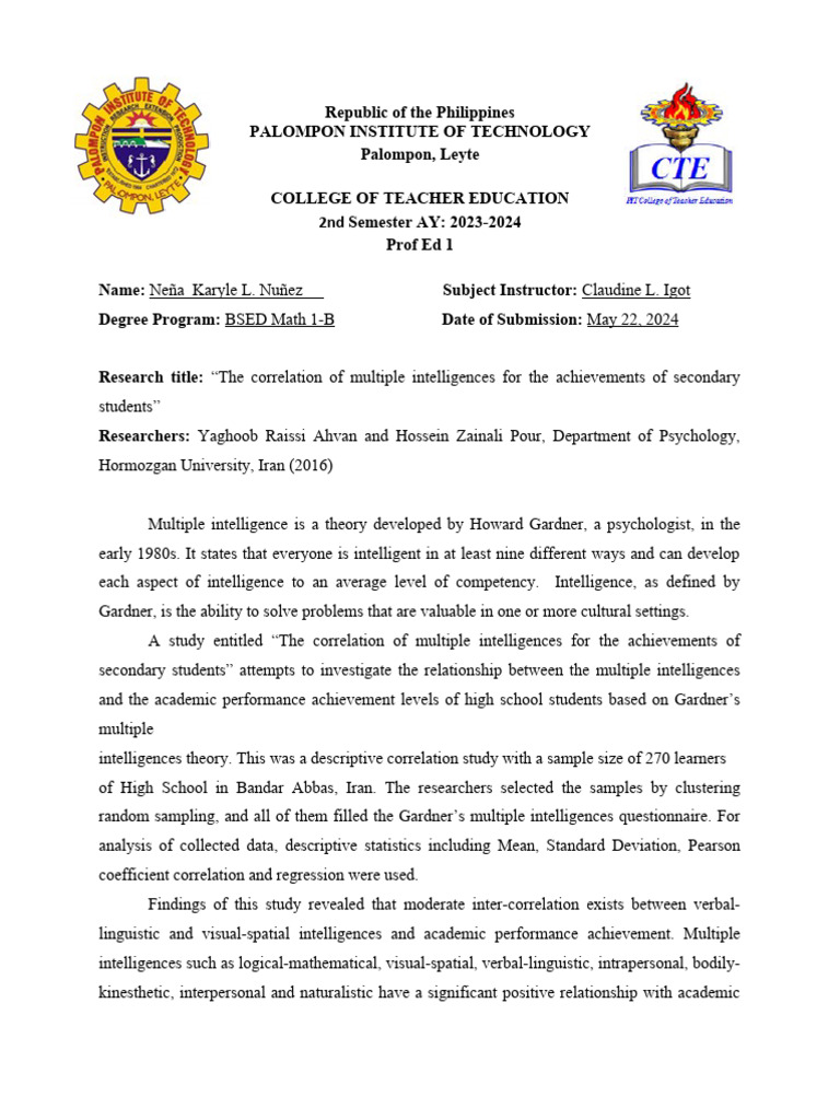 Prof Ed 1 | PDF | Psychology | Behavior Modification