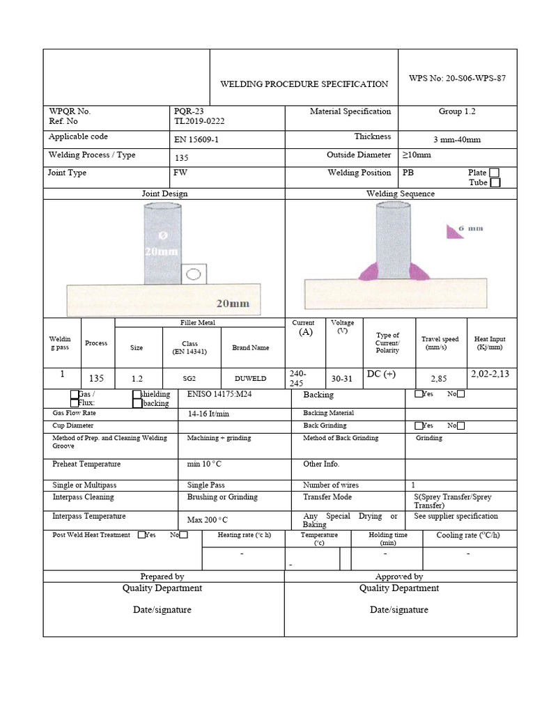 135 WPS 87 | PDF | Welding | Construction
