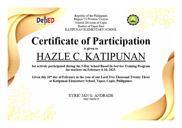 Inset Participation Cert | PDF