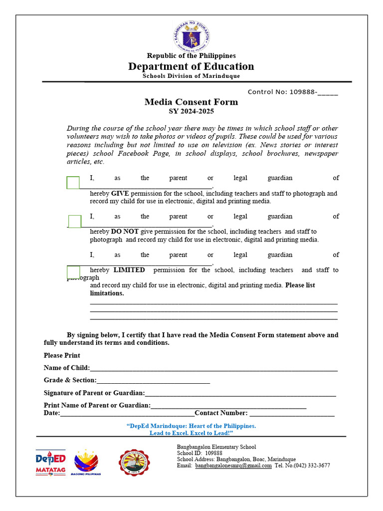 Bangbangalon School Media Consent Form | PDF | Information