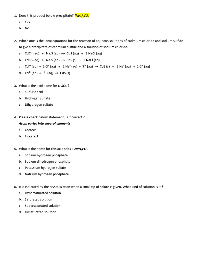 Soal Quiz Word | PDF | Ammonium | Solubility