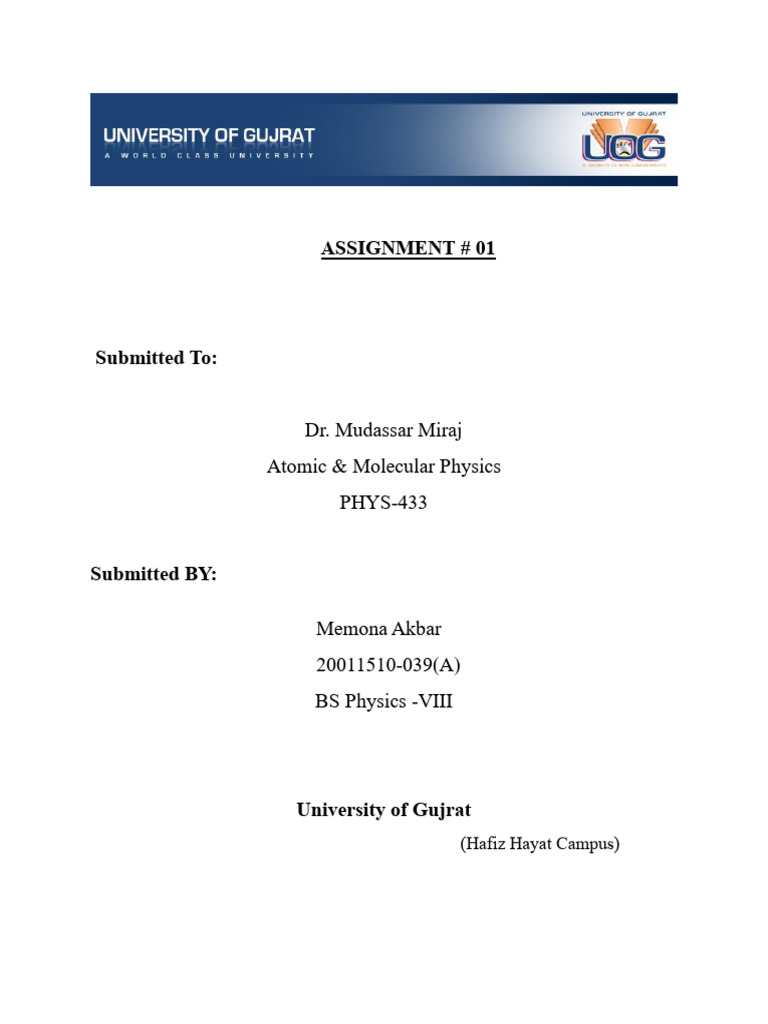 Assignment | PDF | Physics | Applied And Interdisciplinary Physics