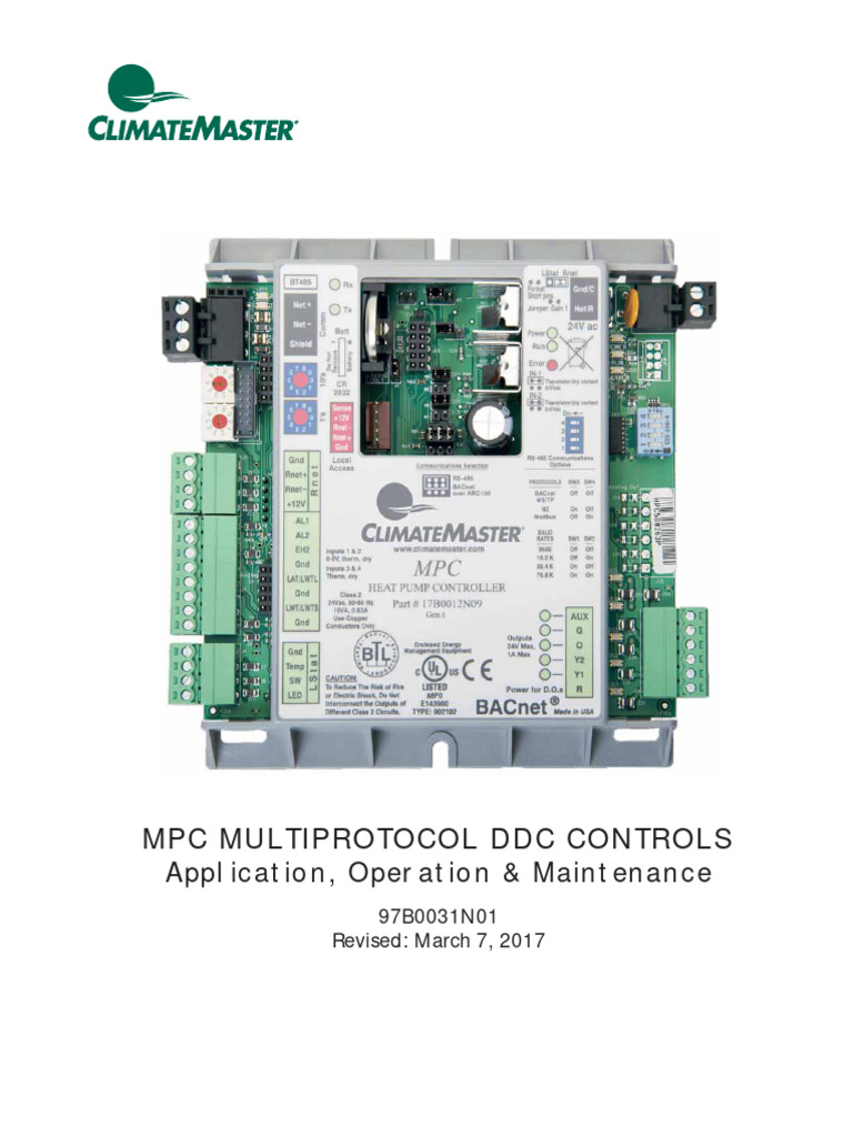97b0031n01 Climatemaster Commercial MCP Multiprotocol DDC Controls ...