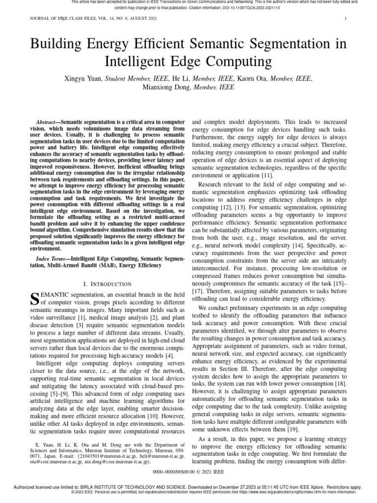 Building Energy Efficient Semantic Segmentation in Intelligent Edge ... Building Energy Efficient Semantic Segmentation in Intelligent Edge ...
