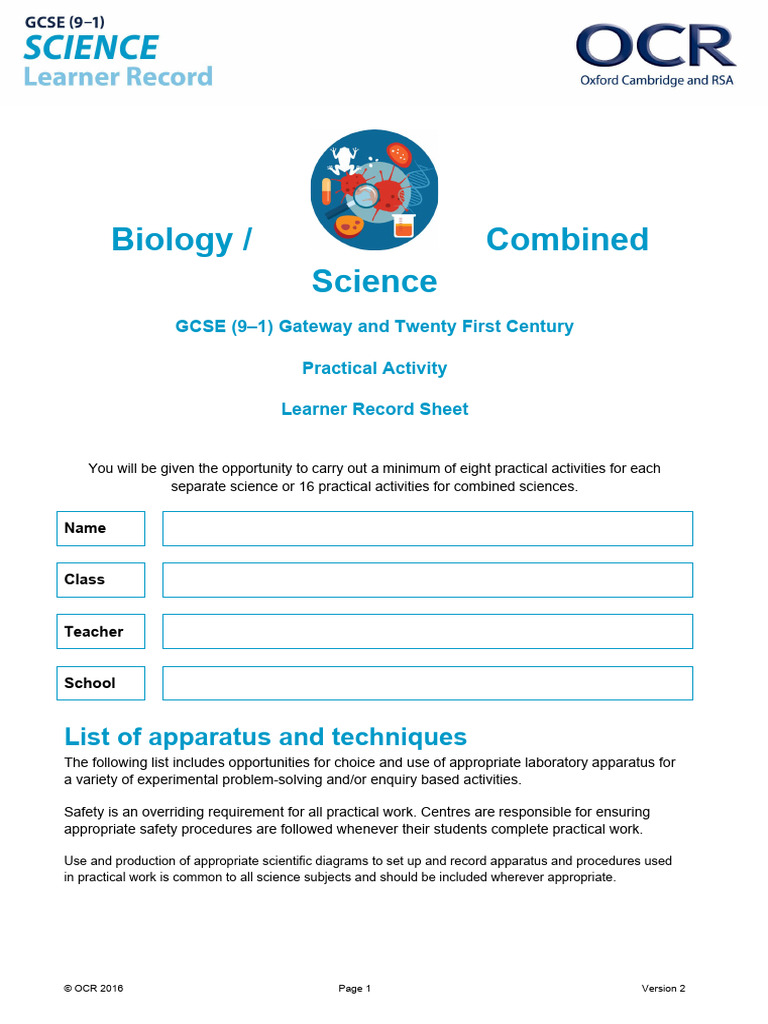 Gcse Biology Learner Record Sheet | PDF | Optical Character Recognition ...