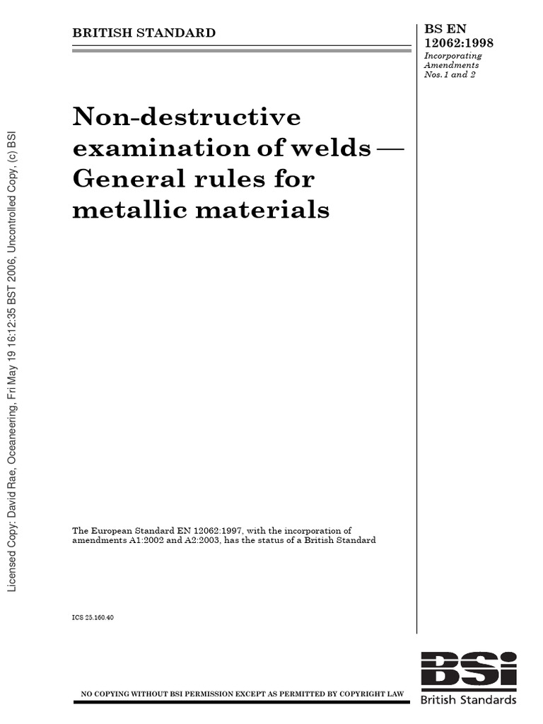 BS en 12062 (1998) | PDF | Regulation | International Electrotechnical ...