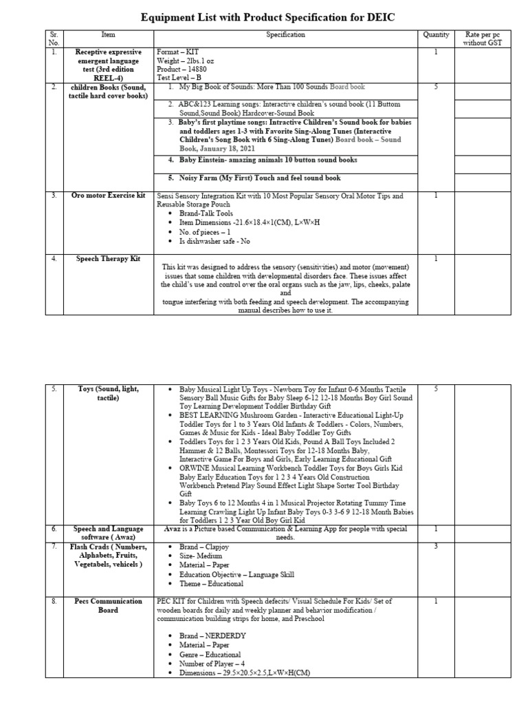 Equipment List | PDF | Toys | Computer Keyboard