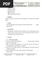 SOP for Raw Material Receiving | PDF | Foods | Business