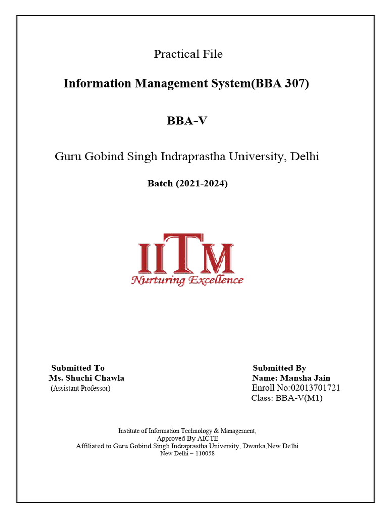 BBA 307 Information Management Practical File | PDF | Computers