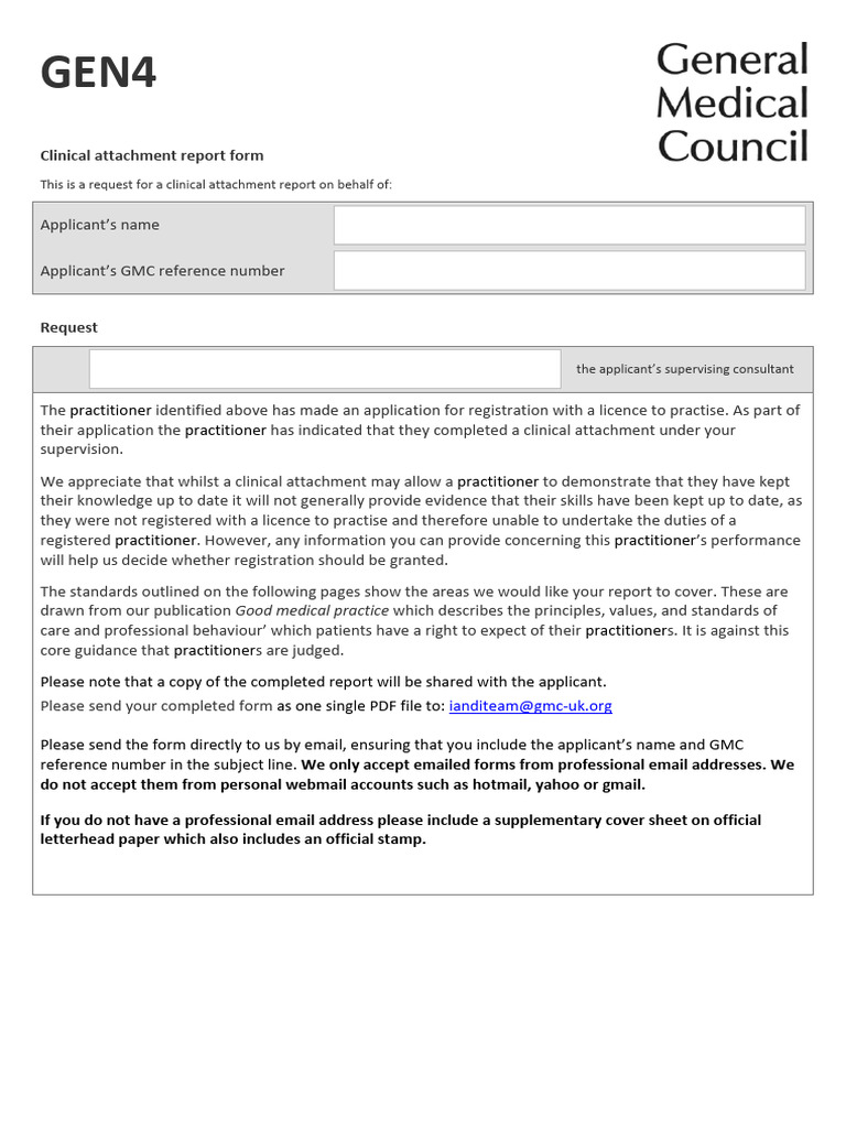 GMC Clinical Attachment Report Form | PDF | Physician | Medicine