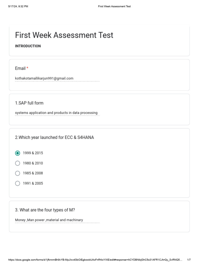 Mallika Arjun First Week Assessment Test - Google Forms | PDF | Income ...