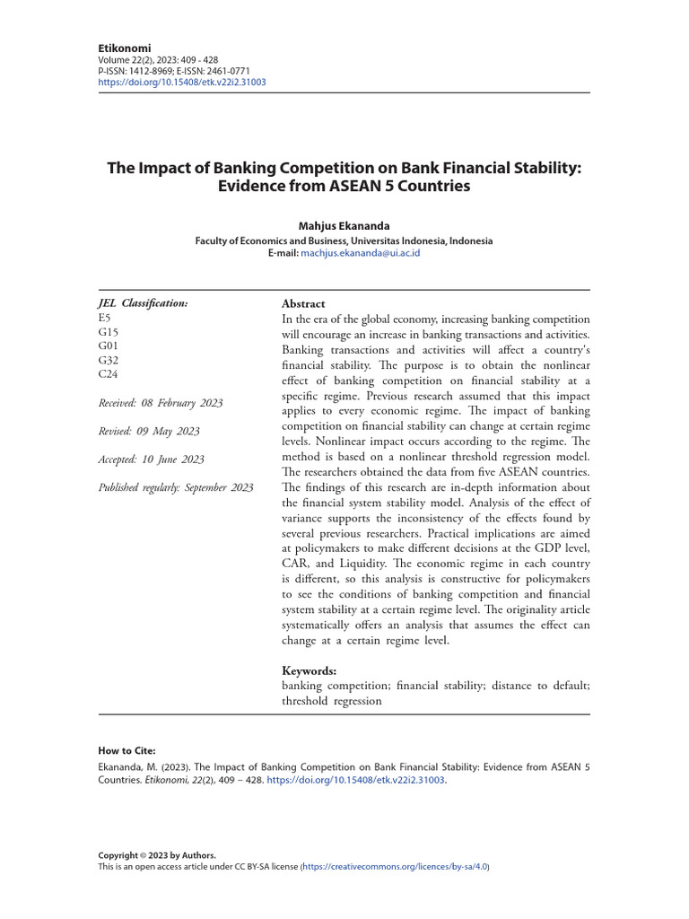 The Impact of Banking Competition On Bank Financial Stability: Evidence ...