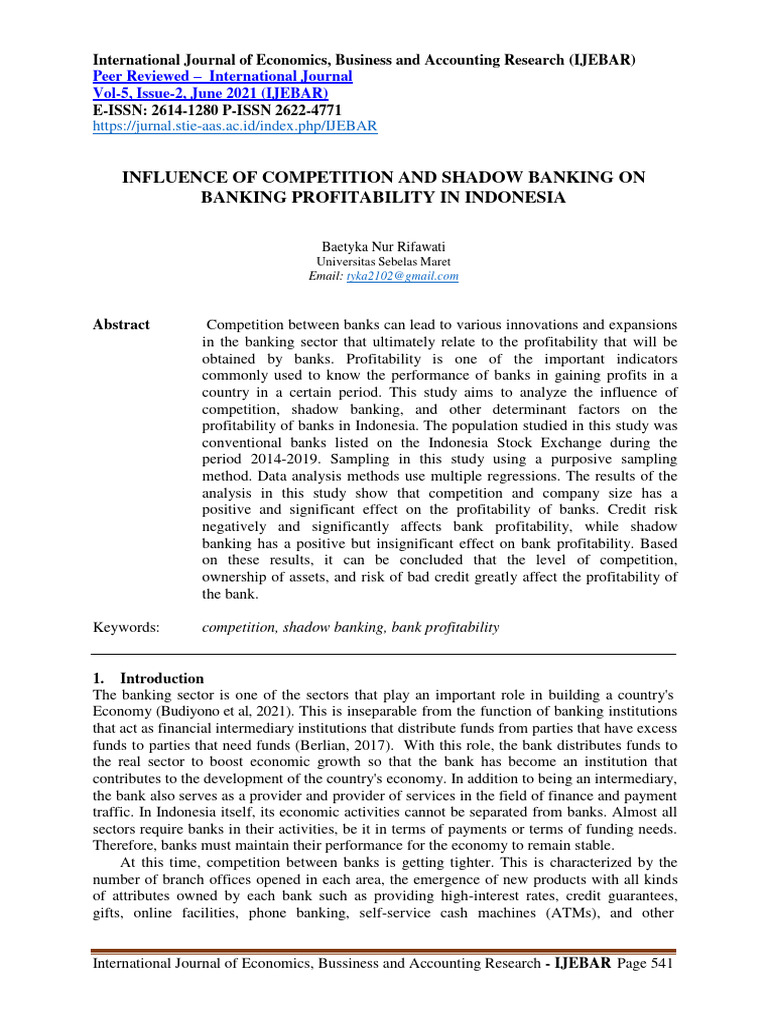 Influence of Competition and Shadow Banking On Banking Profitability in ...