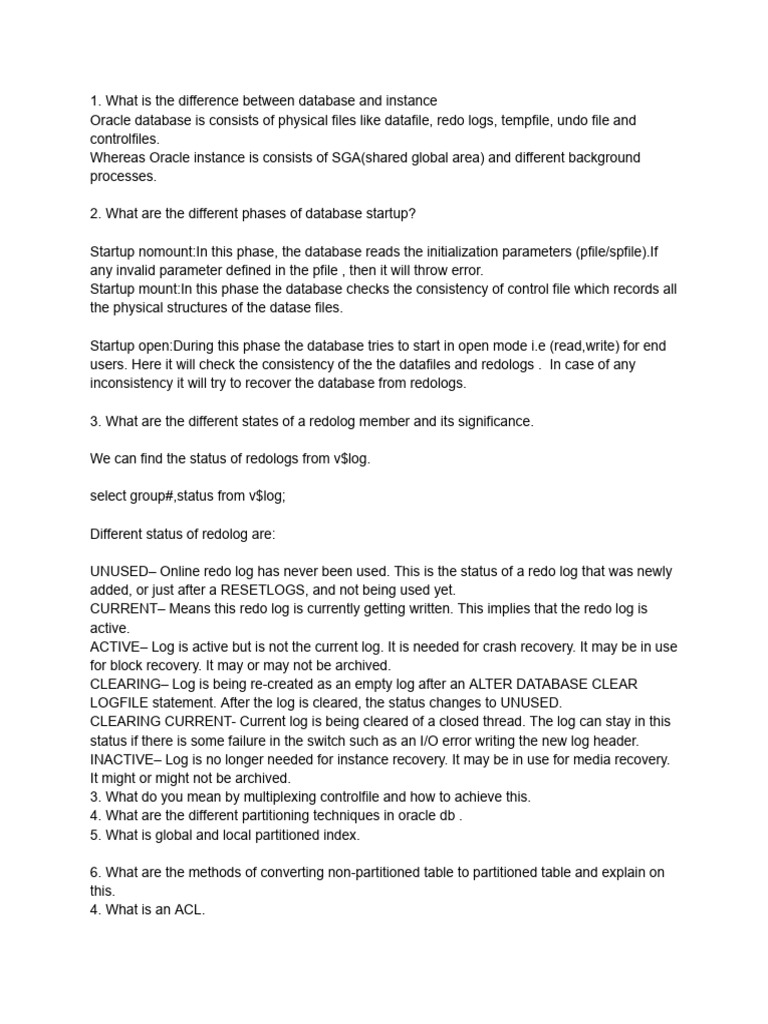 Oracle DBA 2 Q&A | PDF | Database Index | Databases