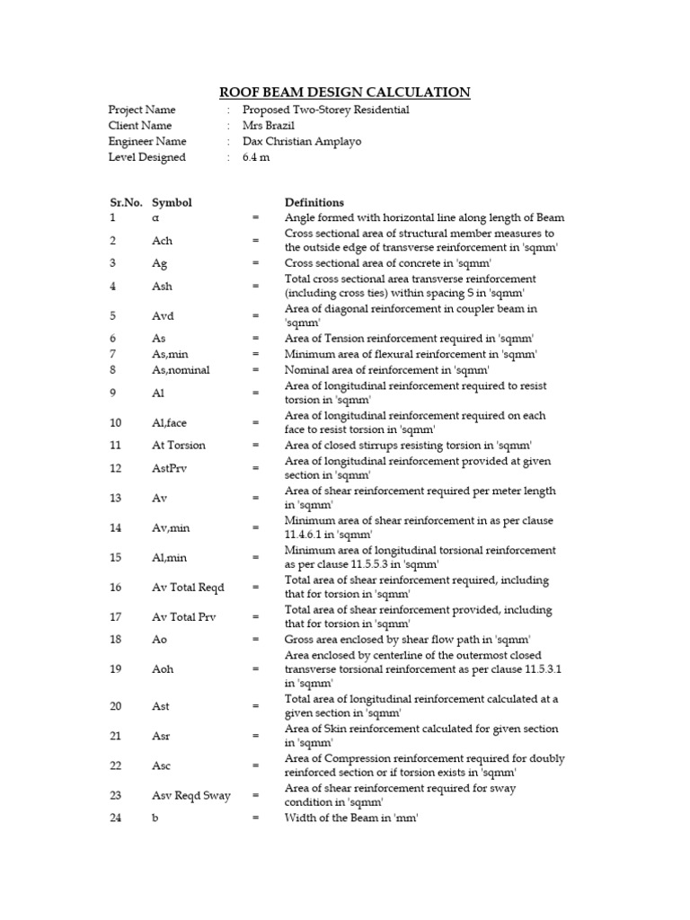 Roof Beam Design Calculation | PDF | Beam (Structure) | Mechanical ...