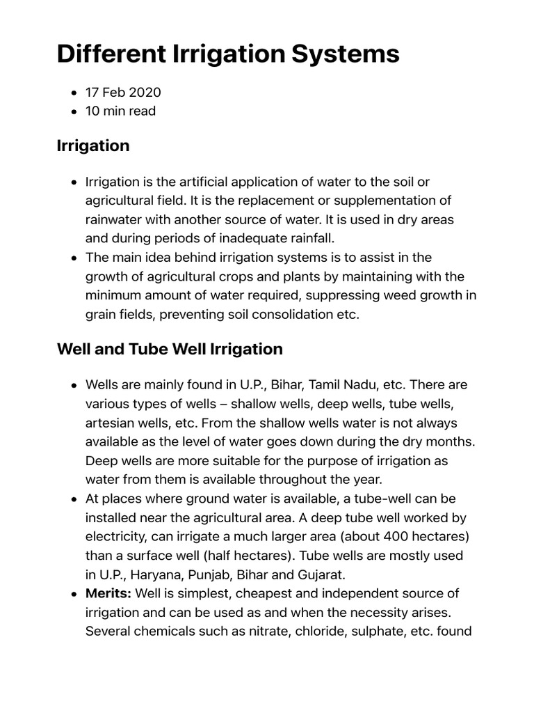 Different Irrigation Systems | PDF | Irrigation | Soil
