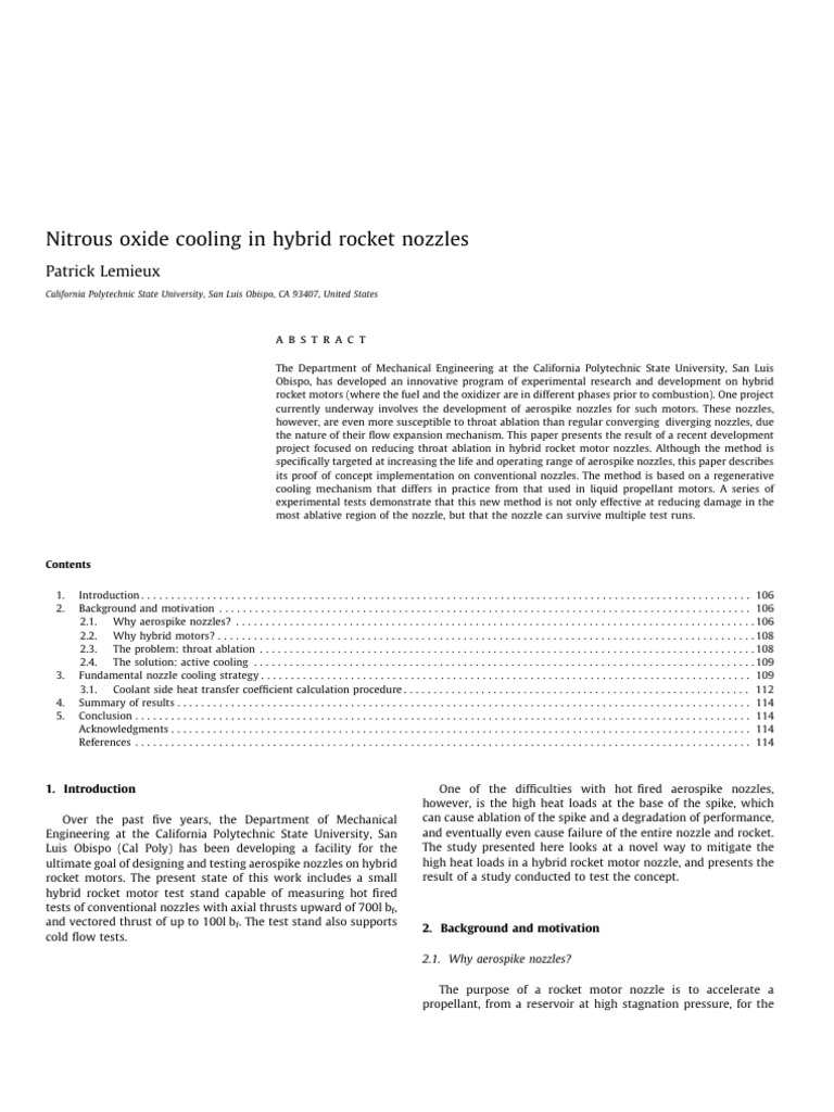 Nitrous Oxide Cooling in Hybrid Rocket Nozzles | PDF | Rocket Engine | Rocket