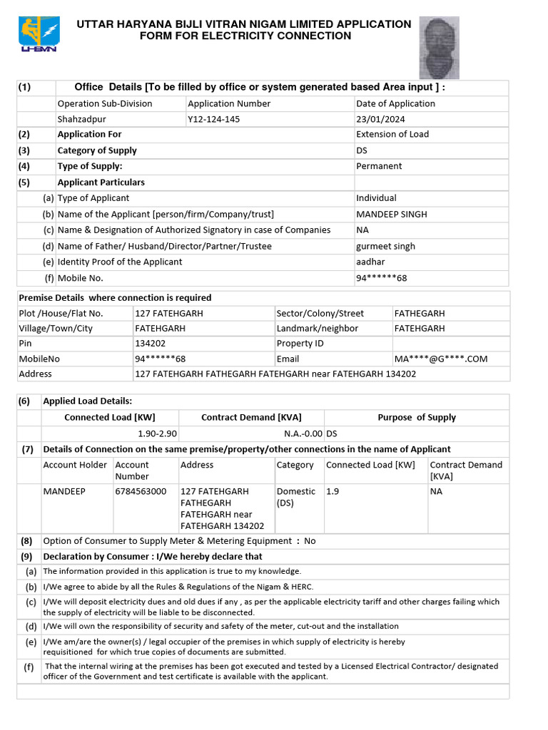 Uttar Haryana Bijli Vitran Nigam Limited Application Form For ...