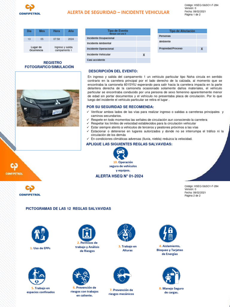 Alerta de Seguridad Incidente Vehicular - 240513 - 175257 | PDF | Tráfico