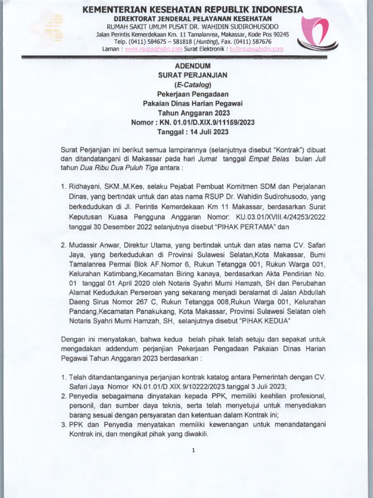 Addendum Kontrak Pengadaan Pakaian | PDF