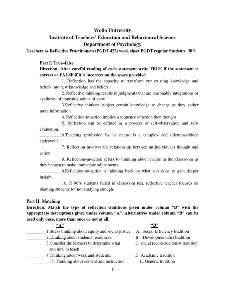 Worksheet - 630649557reflective Work Sheet PDF | PDF | Reflective Practice | Knowledge