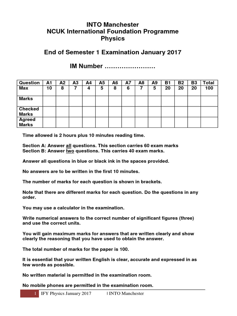 January 2017 IFY Physics Exam Paper | PDF | Electrical Resistance And ...