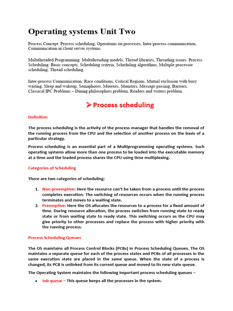 Operating System# Material Unit 2 | PDF | Scheduling (Computing) | Process (Computing)